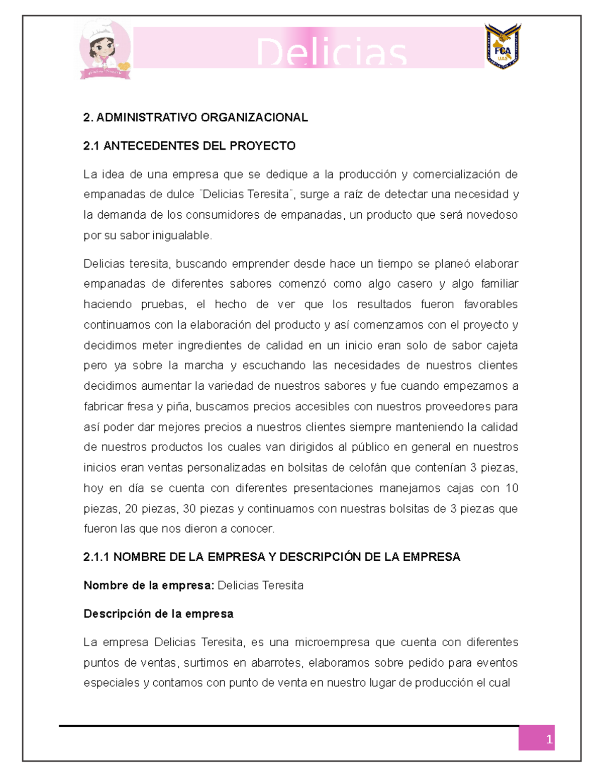 Nombre de la empresa y descripción de la empresa - 2. ADMINISTRATIVO ...