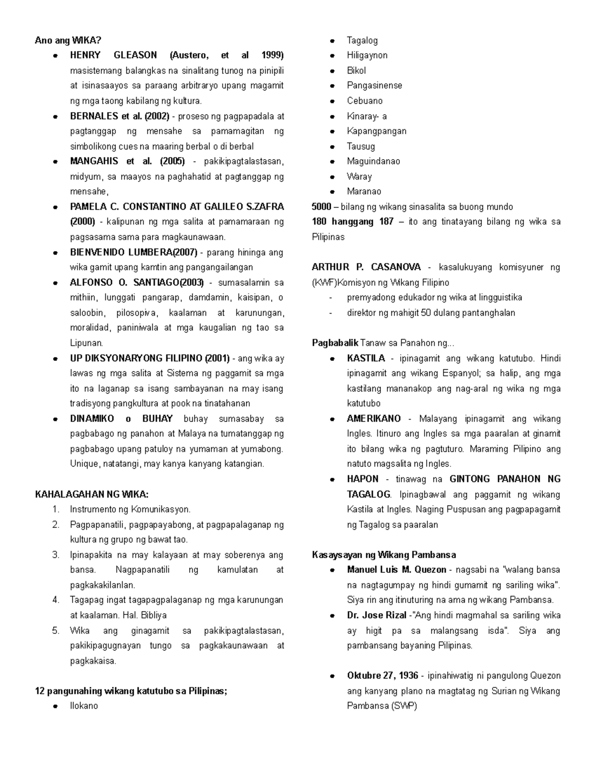 Gefil Yunit 1 - Yunit 2 - notes - Ano ang WIKA? HENRY GLEASON (Austero ...