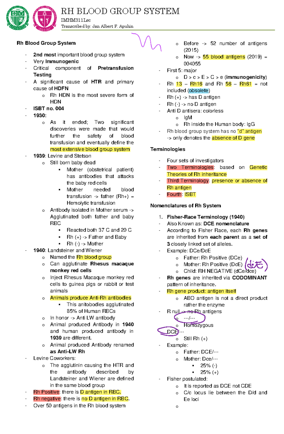 (IMHM LC 5) RH-Blood - IMMUNOHEMATOLOGY AND BLOOD BANKS - Rh Blood ...