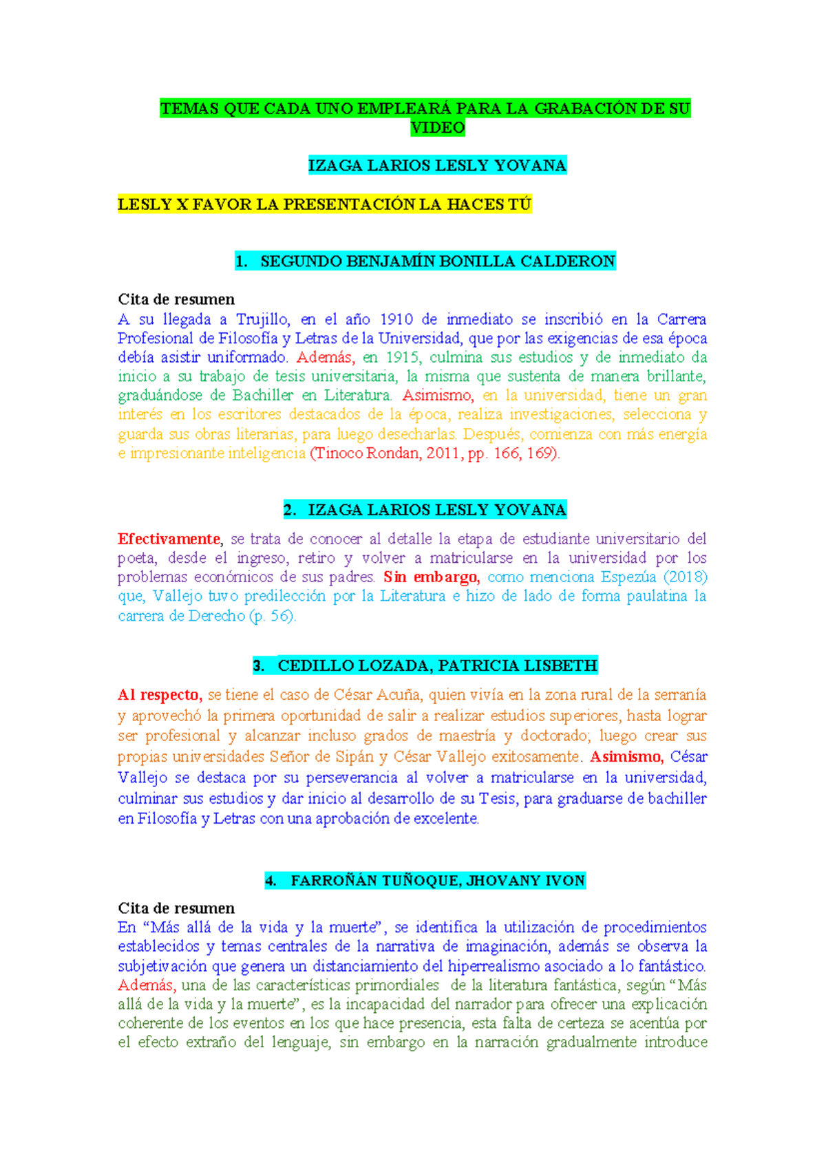 Temas PARA Exponer CADA Estudiante - TEMAS QUE CADA UNO EMPLEARÁ PARA ...