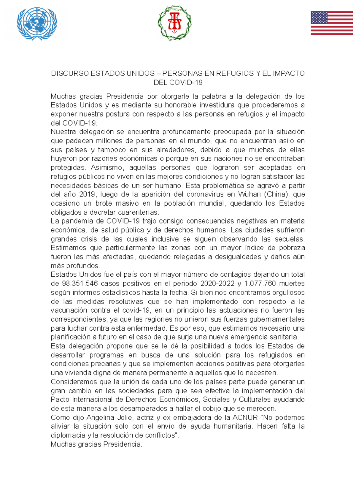 Modelo ONU - Discurso - Es un módelo ONU con todas las partes ...