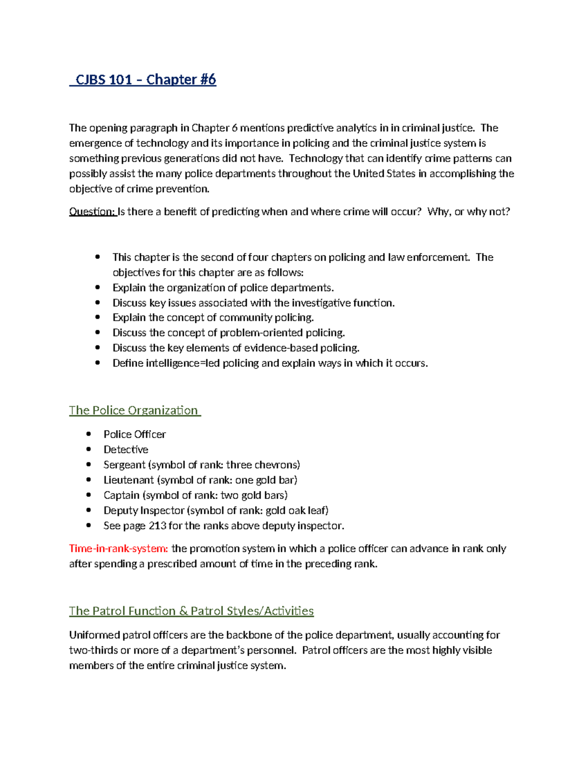 CJBS 101 - Lecture 6 - The Police: Organization, Role, and Function ...