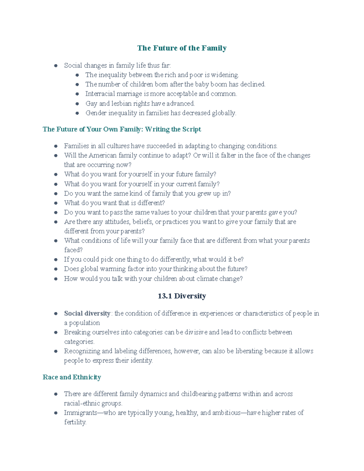 13 Notes SOC 231 - The Future of the Family Social changes in family ...