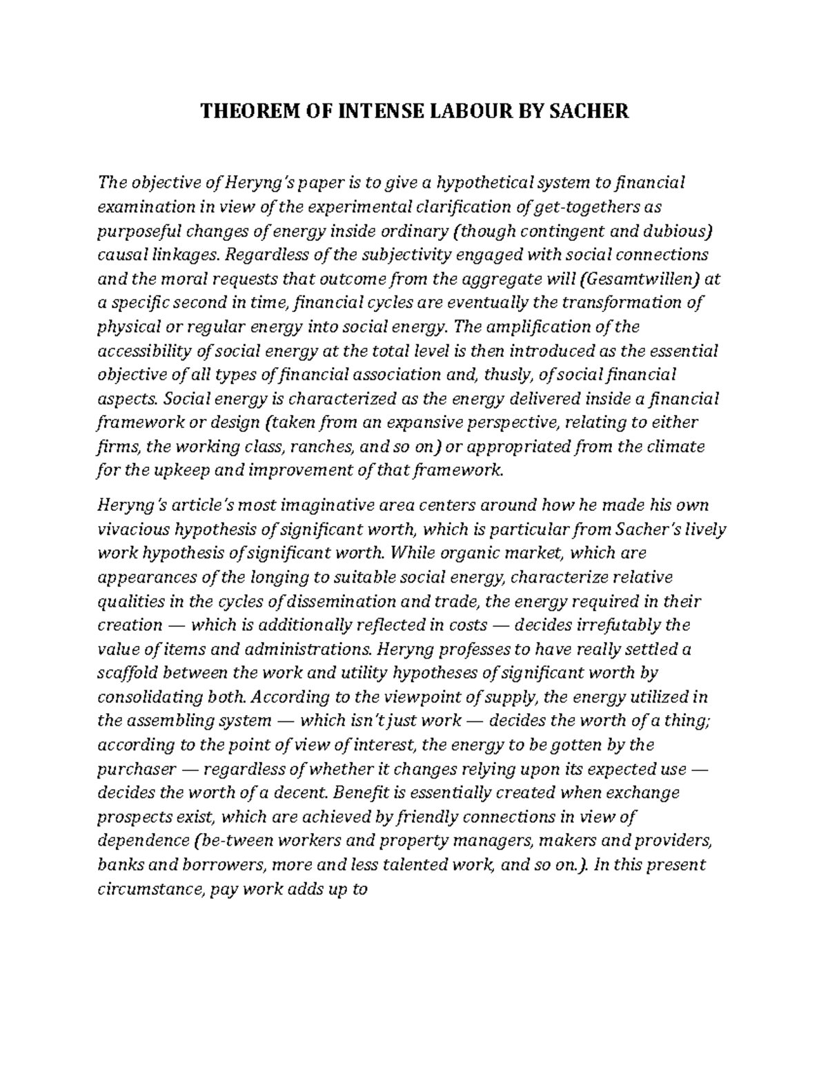 Theorem OF Intense Labour BY Sacher - THEOREM OF INTENSE LABOUR BY ...