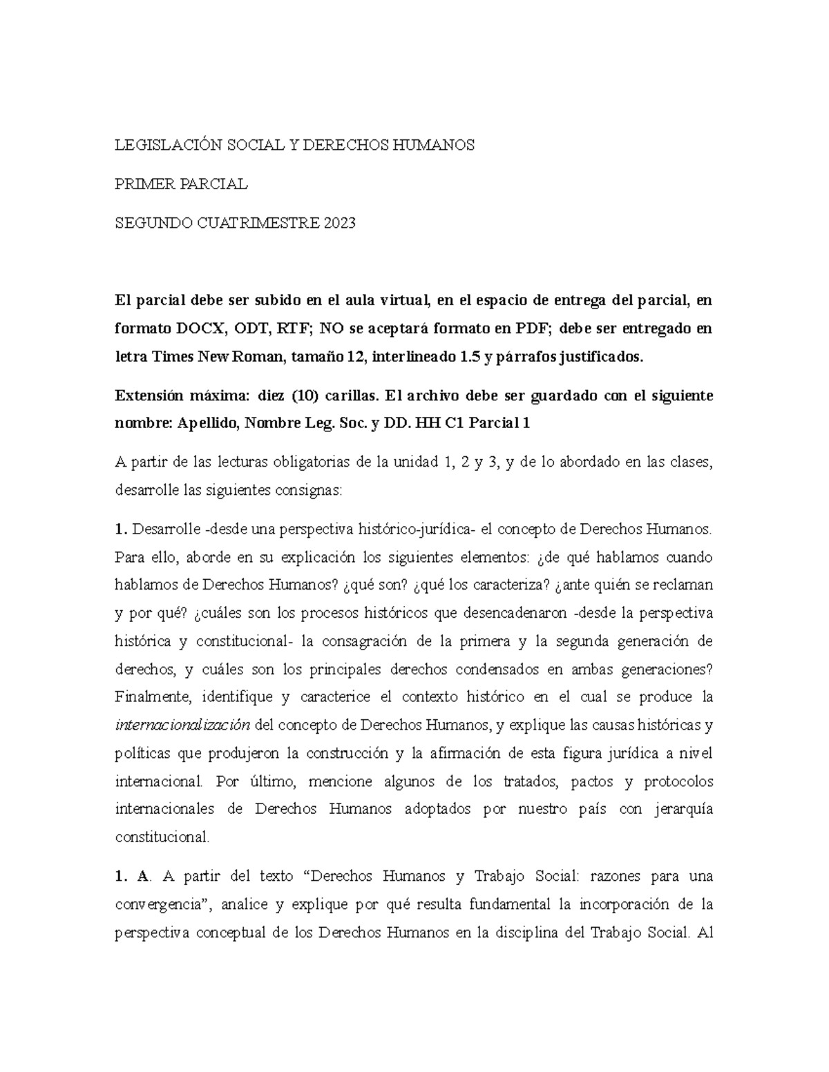 LEG. SOC. Y DD.HH C1 Parcial 1 - 2C - 2023 - LEGISLACIÓN SOCIAL Y ...