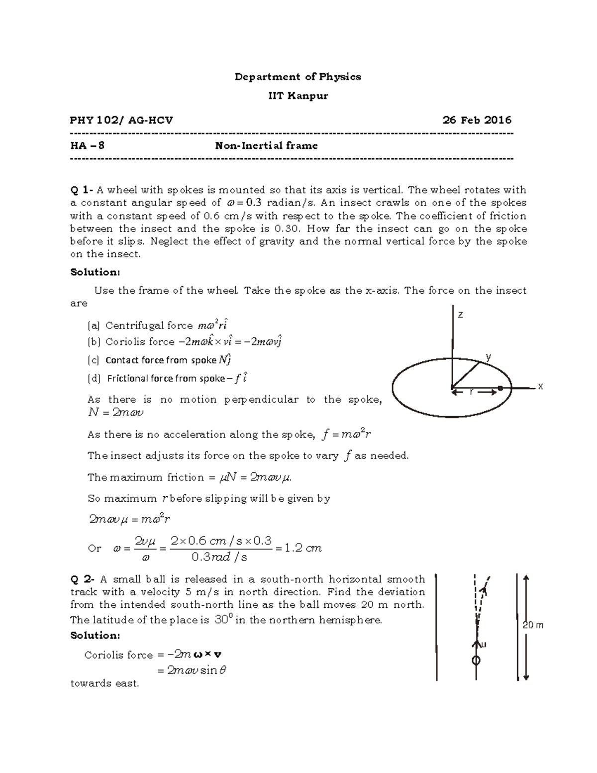 HA-8 solution - Department of Physics IIT Kanpur PHY 102/ AG-HCV 26 Feb ...