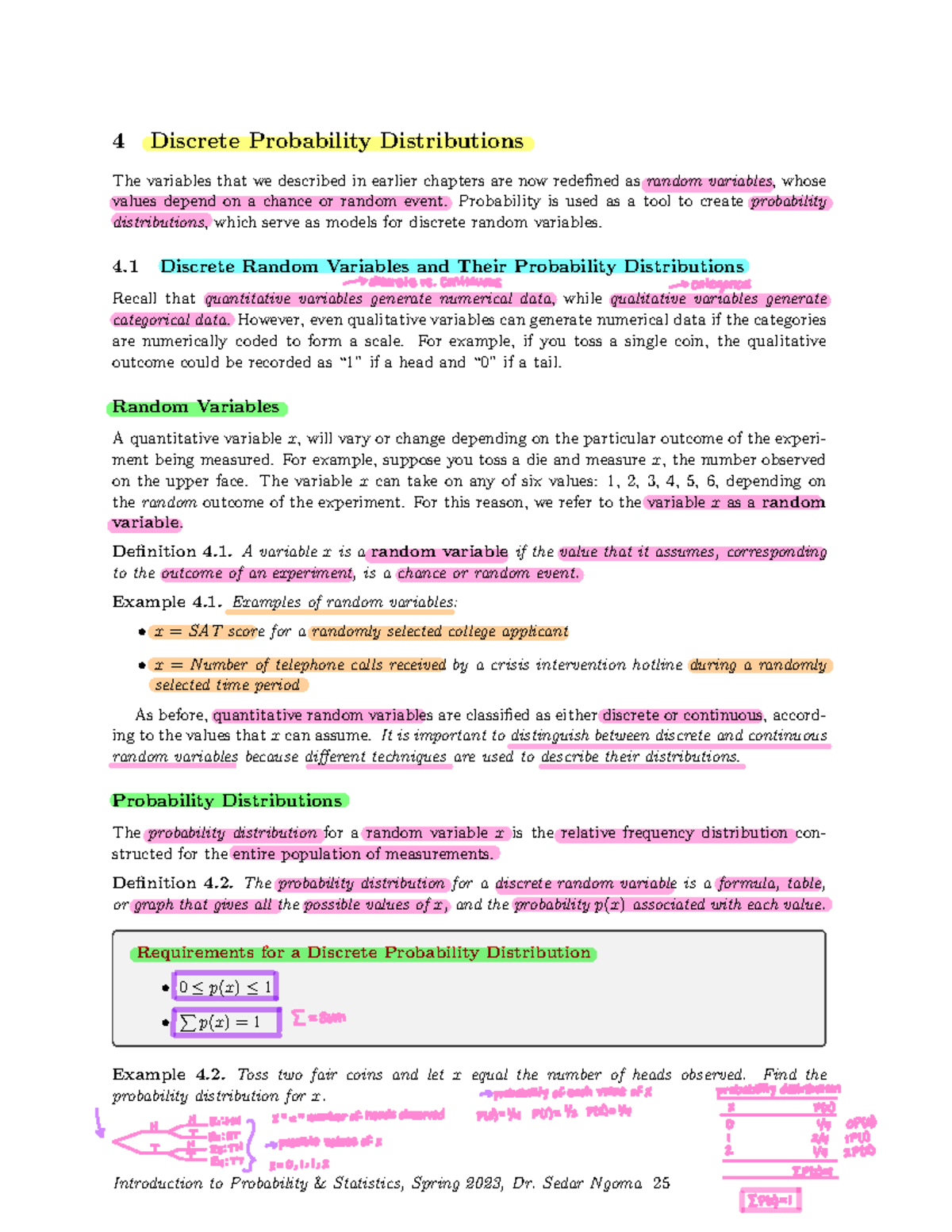 Lecture Note 2 - Probability - 4 Discrete Probability Distributions The variables that we ...