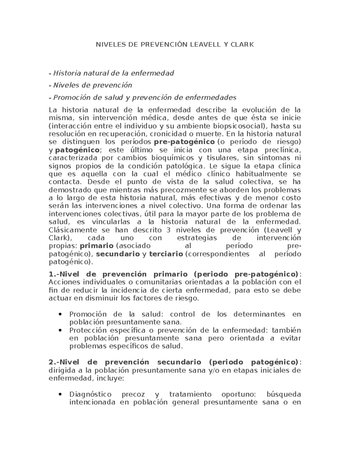 Niveles DE Prevención Leavell Y Clark - NIVELES DE PREVENCIÓN LEAVELL Y ...
