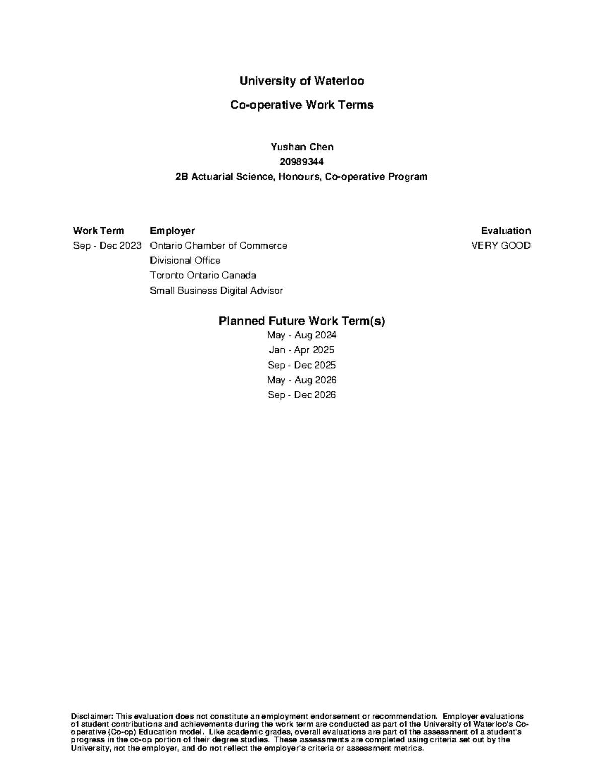 Yushan-Chen-20989344-355557-Business and Op - University of Waterloo Co ...