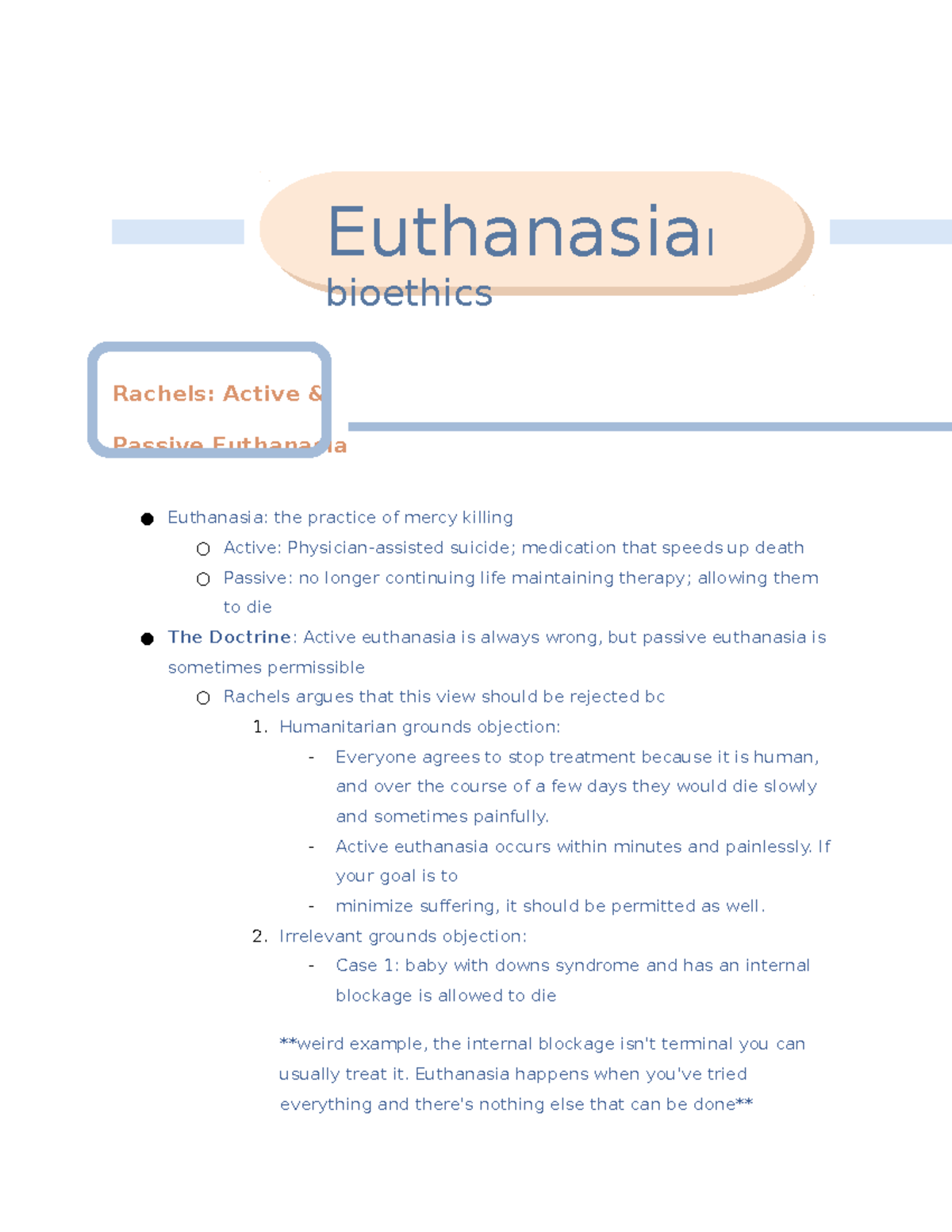 Bio Ethics- Euthanasia and Scarcity - Rachels: Active & Passive ...
