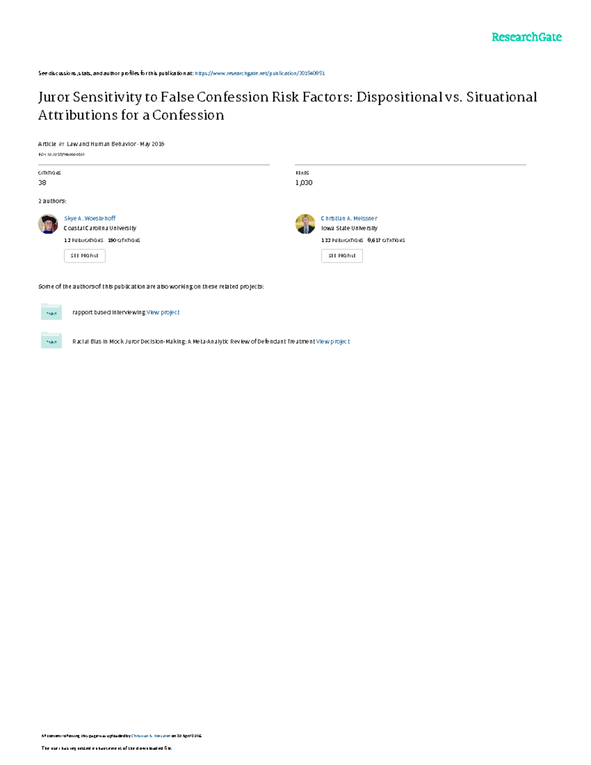 Juror Sensitivity to False Confession Risk Factors Dispositional vs ...