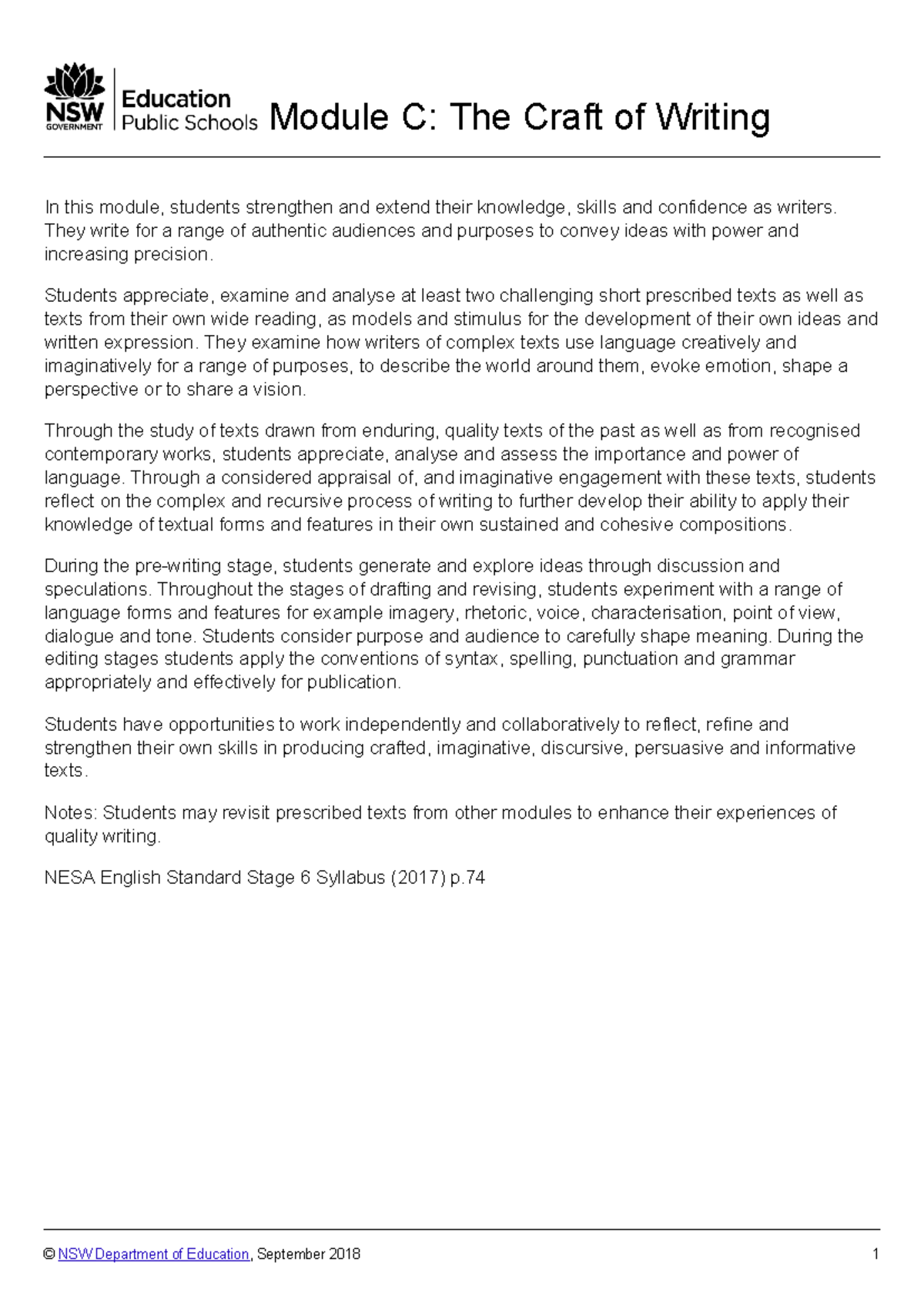 English s6 craft of writing resource 3 - Module C: The Craft of Writing ...