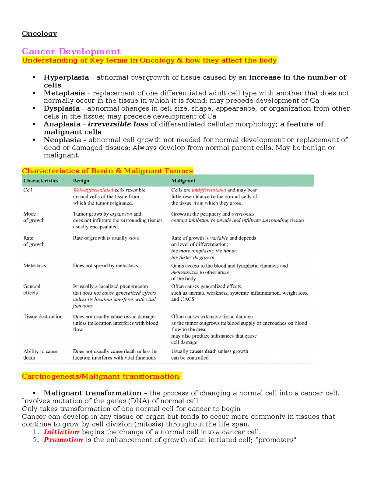 MED SURG 2 first study guide - Oncology Cancer Development ...