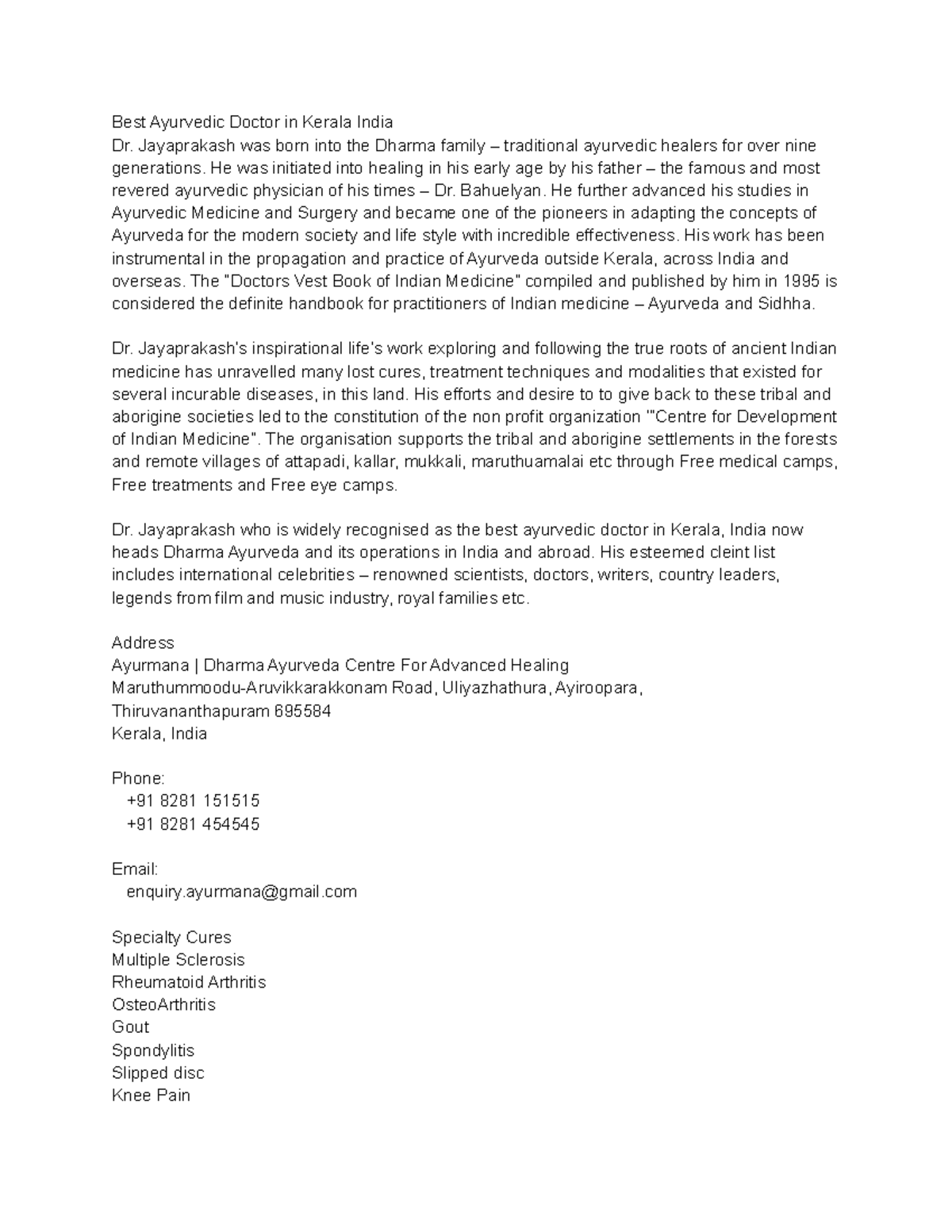 Untitled document - Life - Best Ayurvedic Doctor in Kerala India Dr ...