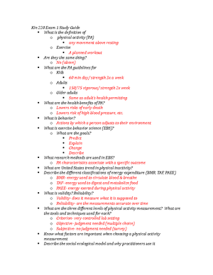 Kin 220 Exam 1 Lecture Notes - Physical Activity Behavior Introduction ...