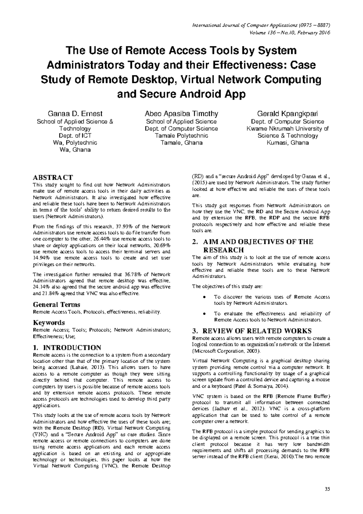 The Use of Remote Access Tools by System Administr - Volume 136 – No ...