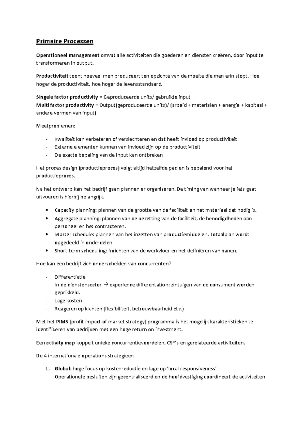 Samenvatting Primaire Processen: alle college(s), - Primaire Processen ...
