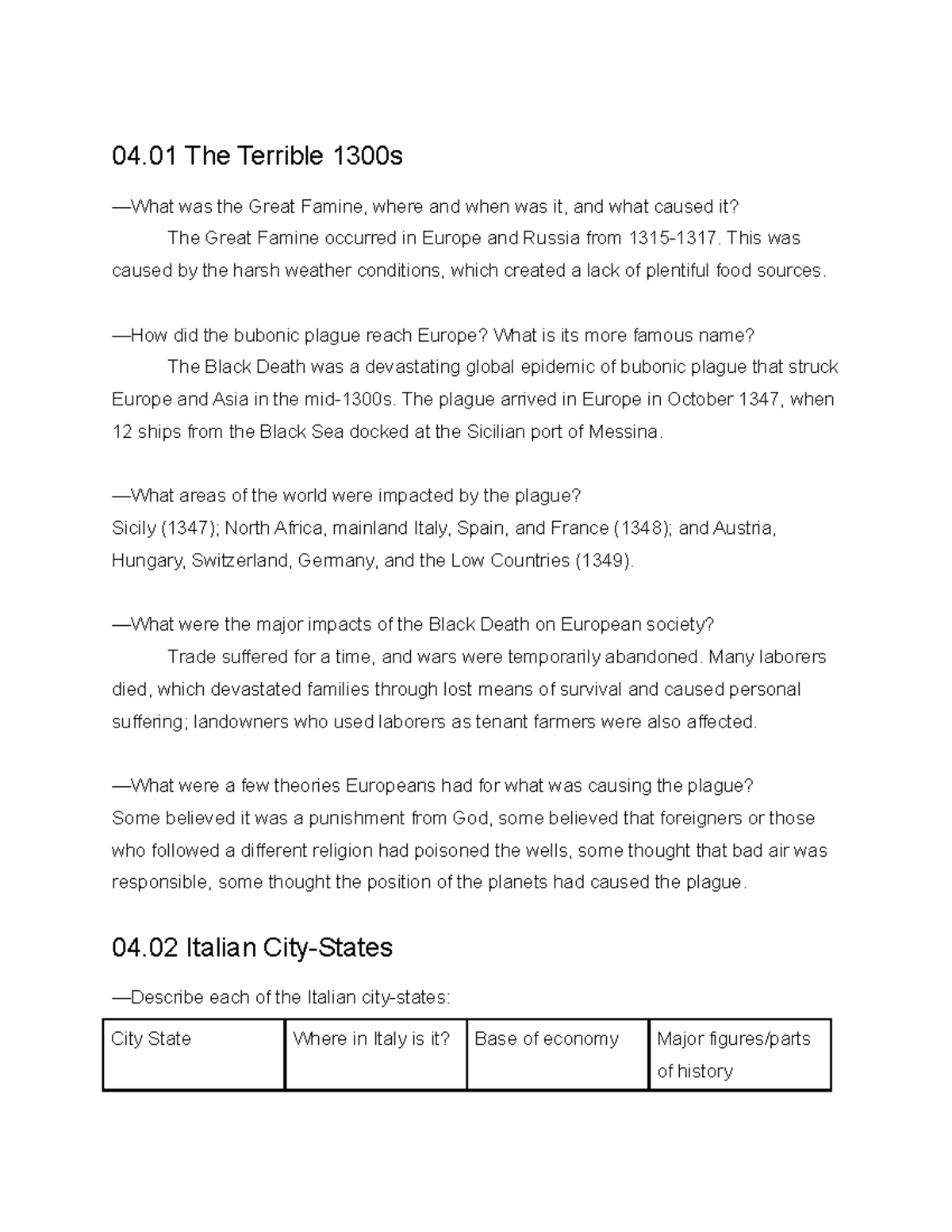 World History Module 4 Guided Notes - 04 The Terrible 1300s —What was ...