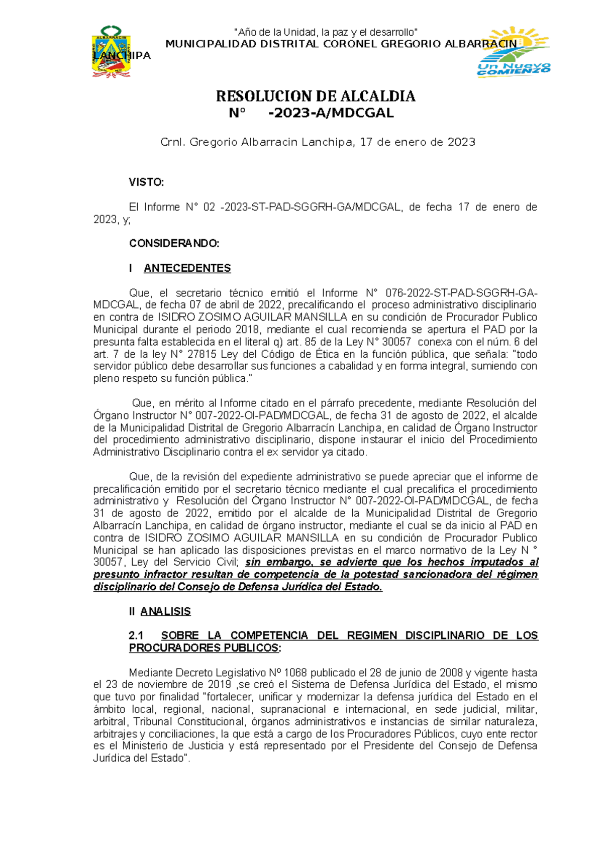 Resoluion DE Alcaldia DE Maria Isabel Ruelas Peraza - MUNICIPALIDAD ...