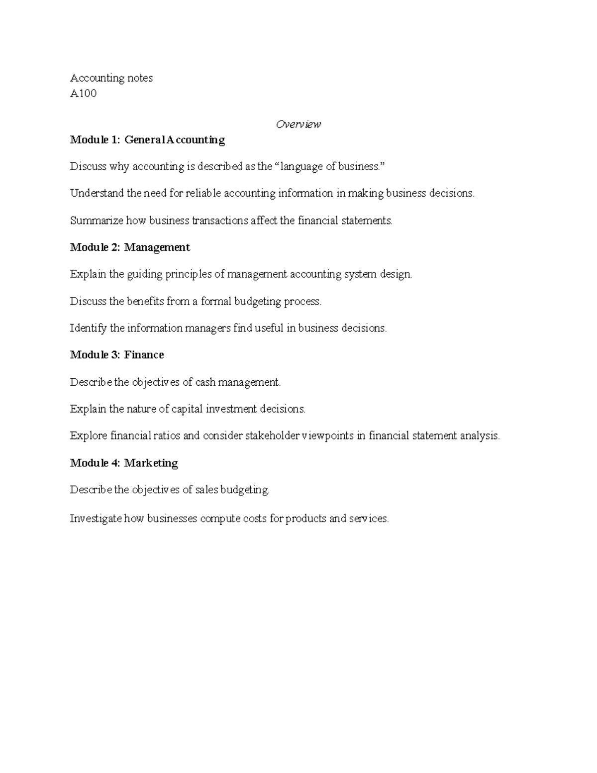 Accounting Master FILE - Accounting notesA Module 1: General Accounting ...