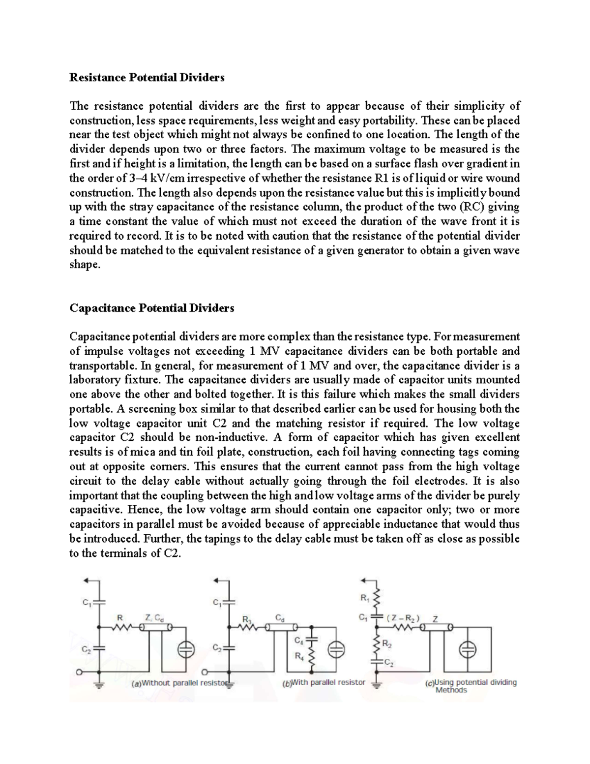 Resistance and Capacitance Potential Dividers - Resistance Potential ...