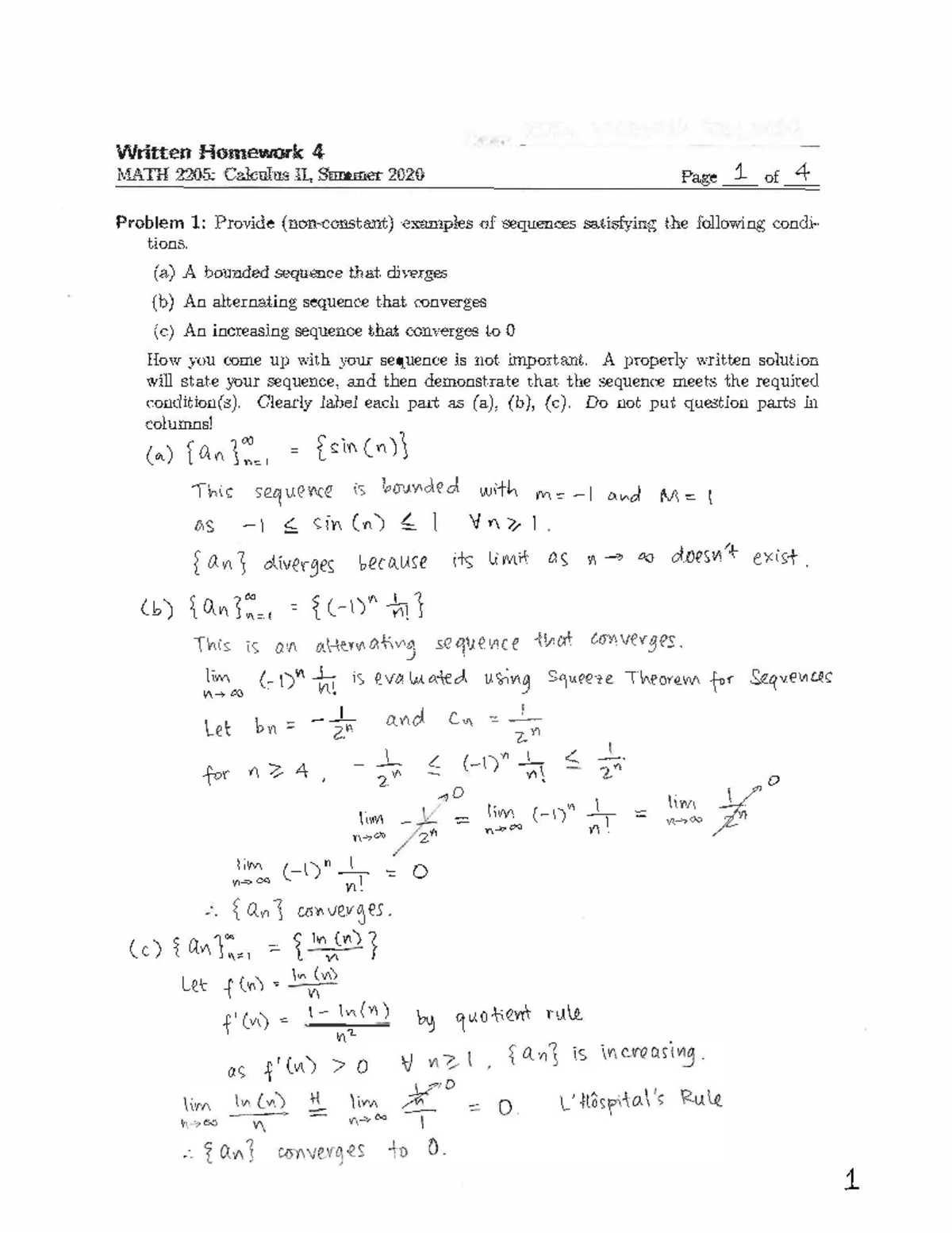 MATH2205 Calc II Homework 4 - W爀椀琀琀攀渀 Hom眀툀k 4 MATH 戀最: C愀欀ulas II, SńŎ 0 Pa漀ⴀe 0 - 1 of - 4 ...