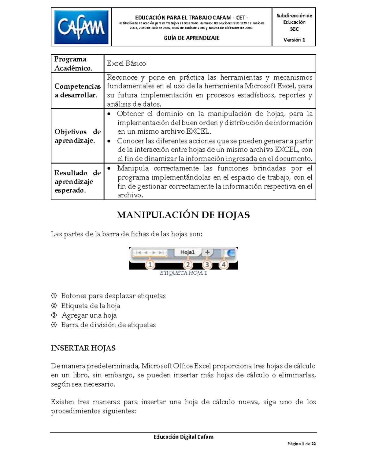 EXEL Cafam Manipulacion DE Hojas - Educación Digital Cafam EDUCACIÓN ...