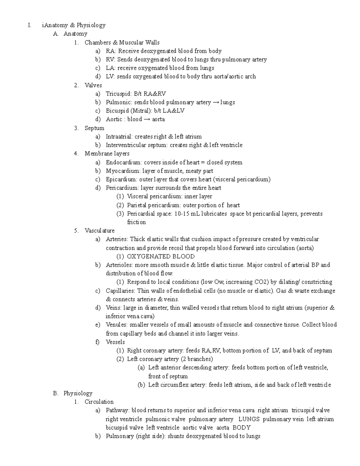 Nur 316 Cardiac Study Guide - I. iAnatomy & Physiology A. Anatomy 1 ...