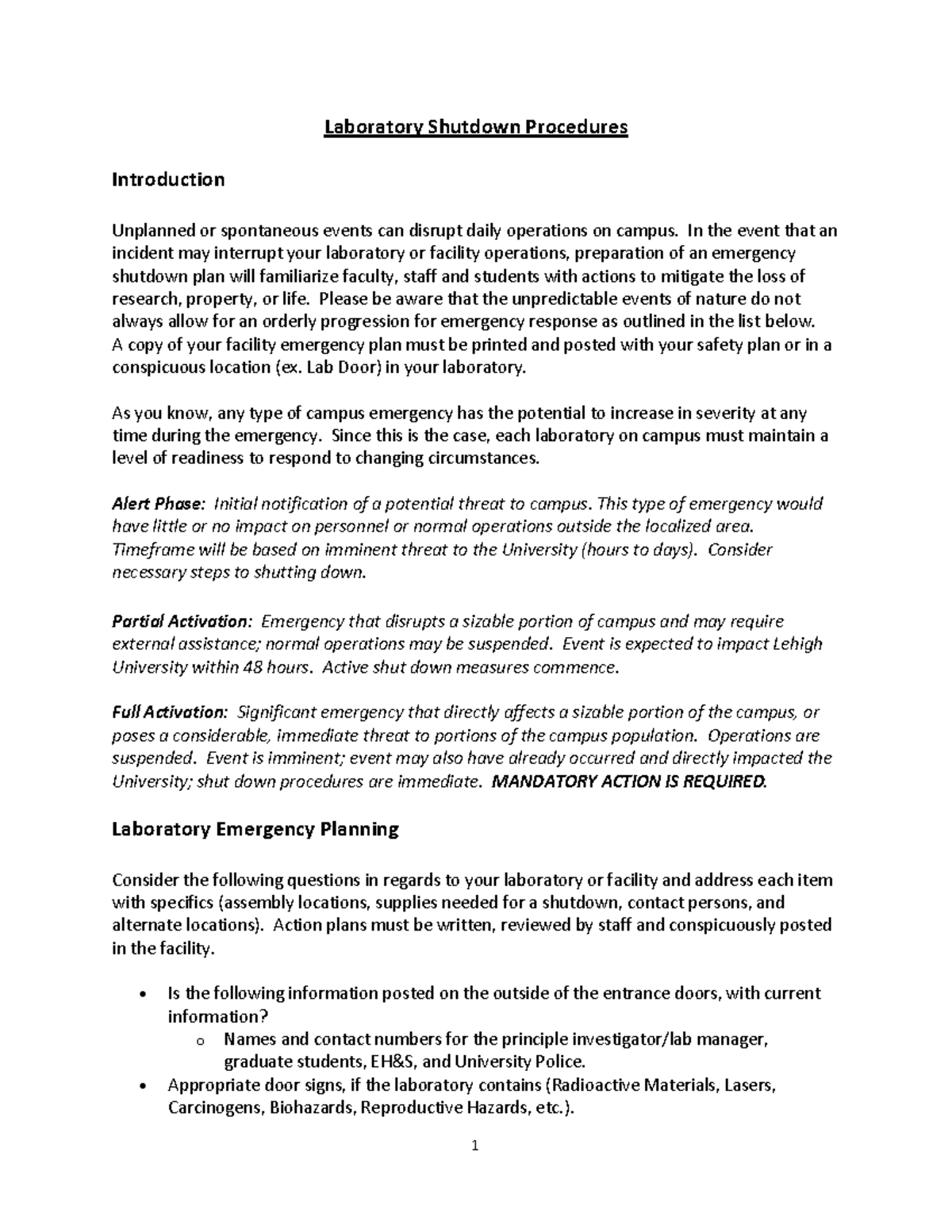 Laboratory Shutdown Procedures 05-01-19 - Laboratory Shutdown ...
