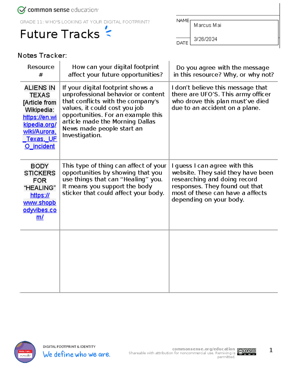 Student - Who's Looking At Your Digital Footprint - Notes Tracker ...