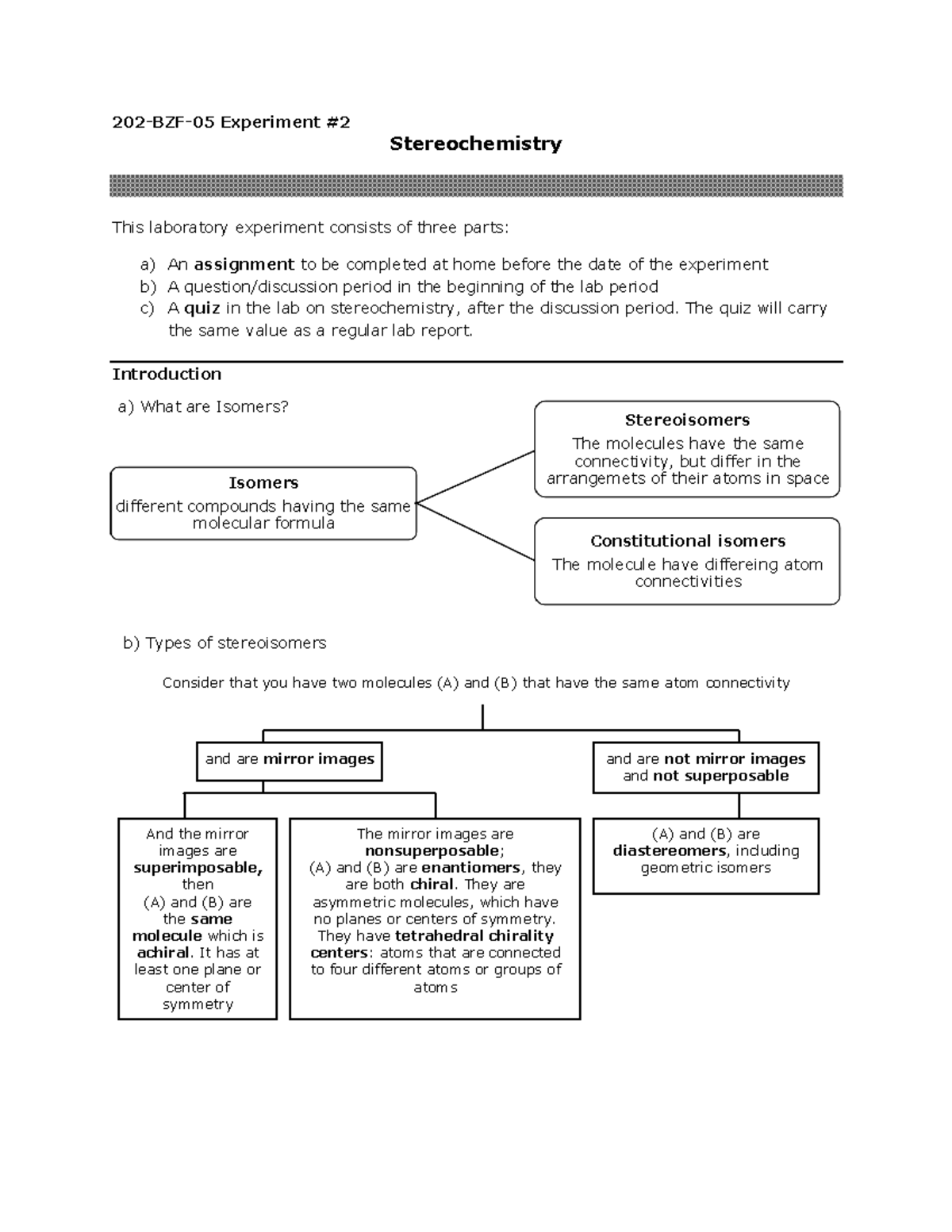 2-Stereochemistry - Lab - 202 -BZF-05 Experiment Stereochemistry This ...