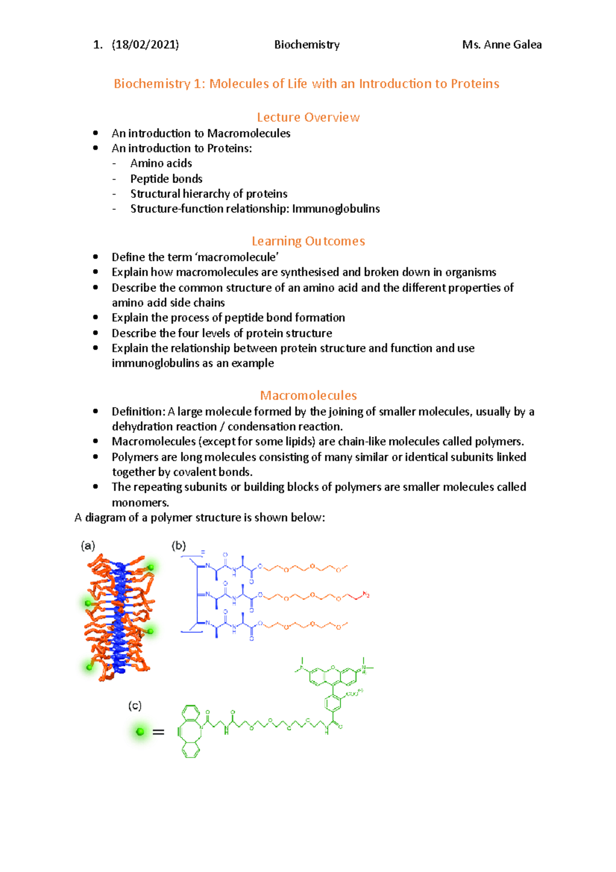 Biochemistry 1: Molecules of life with an Introduction to Proteins ...
