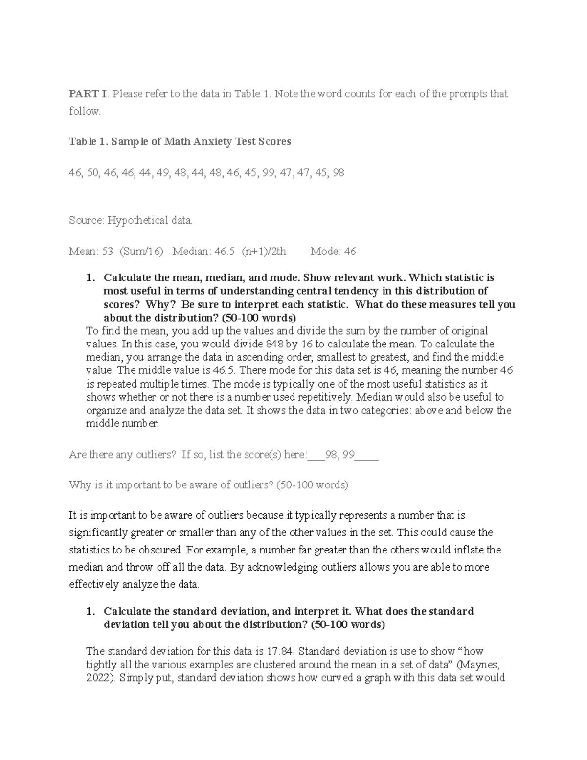 Statistical Analysis-GOV 358 - PART I. Please refer to the data in Table 1. Note the word counts ...