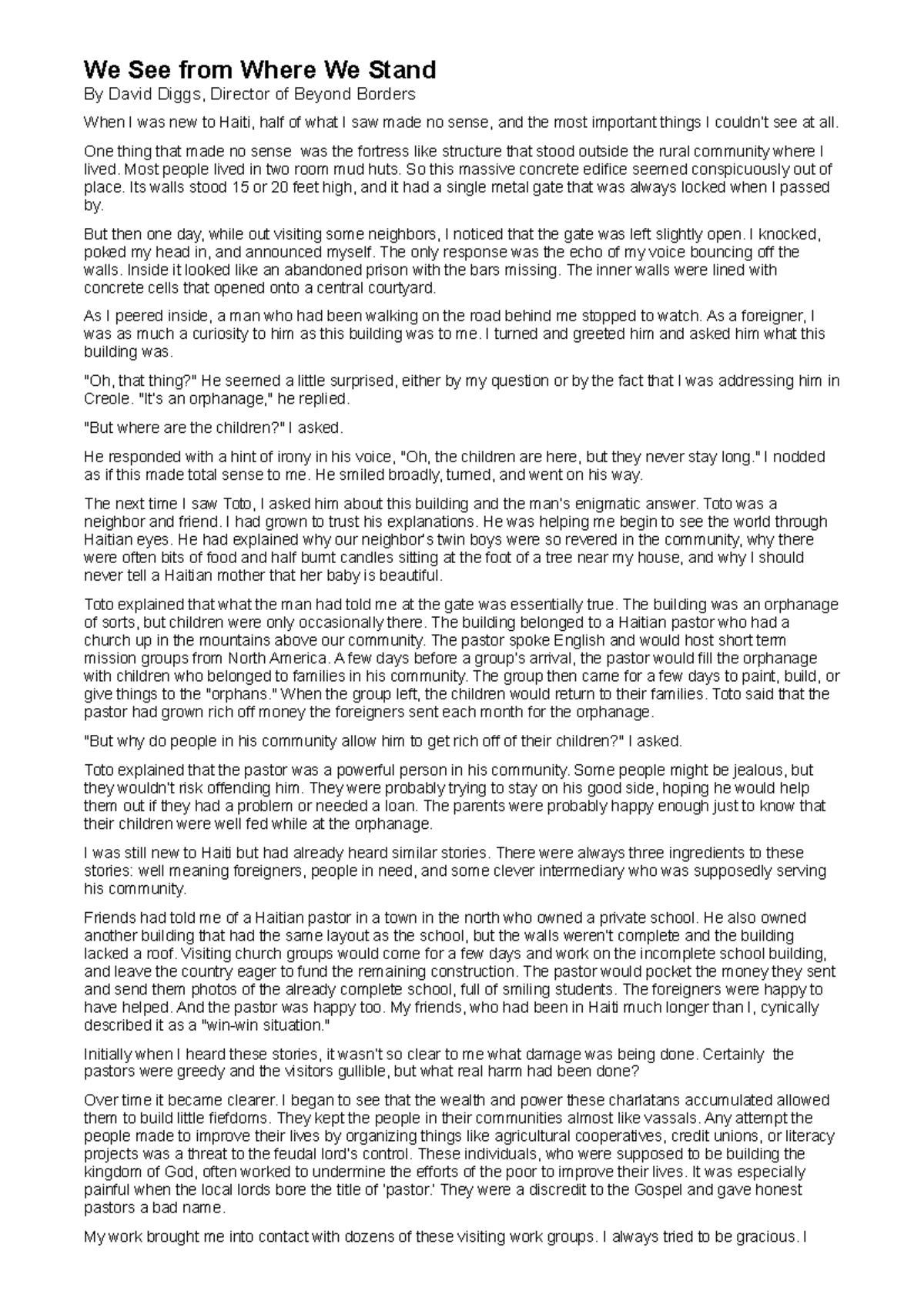 David Diggs - We See from Where We Stand - We See from Where We Stand ...