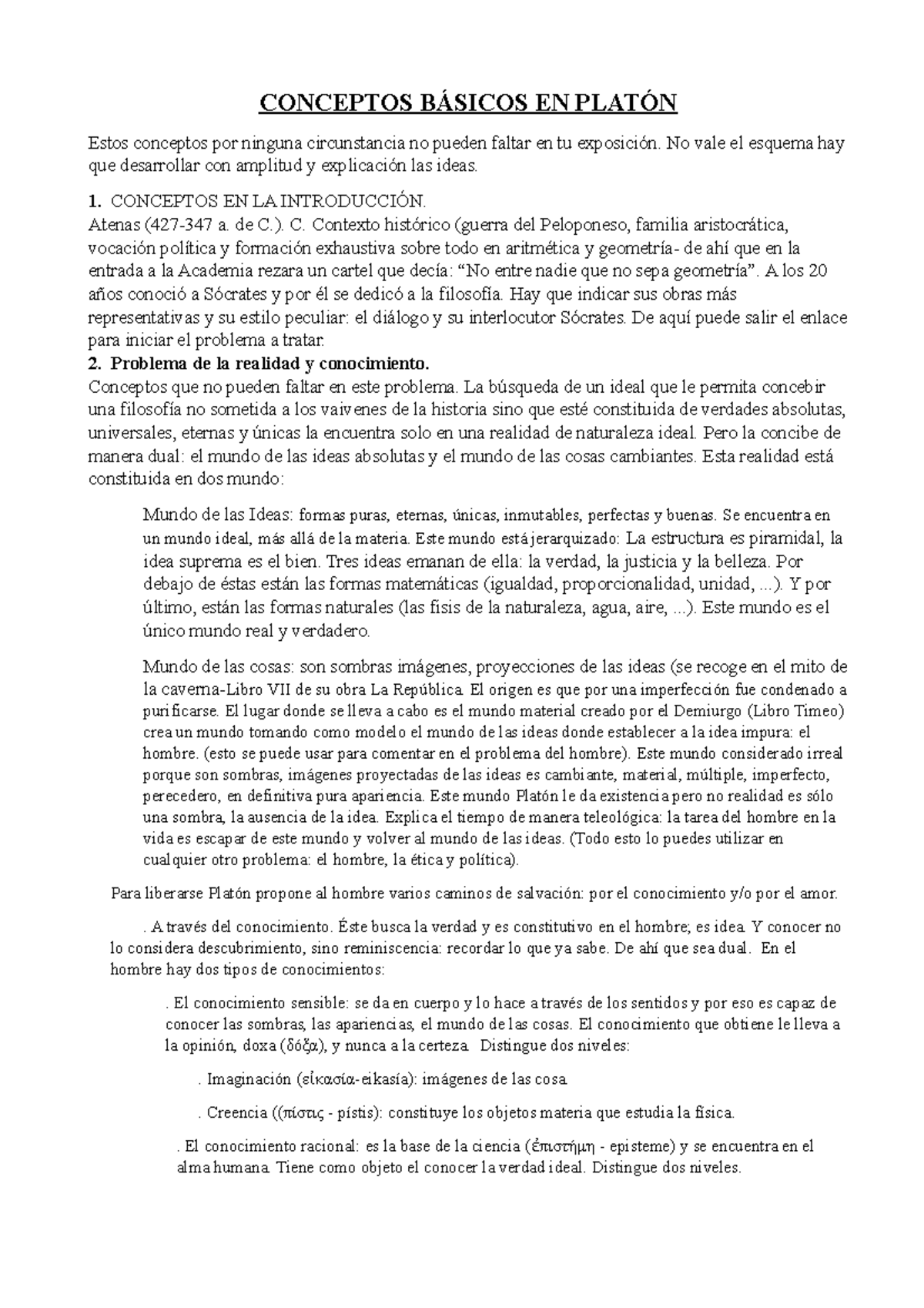 Conceptos Básicos EN Platón - CONCEPTOS BÁSICOS EN PLATÓN Estos conceptos por ninguna ...