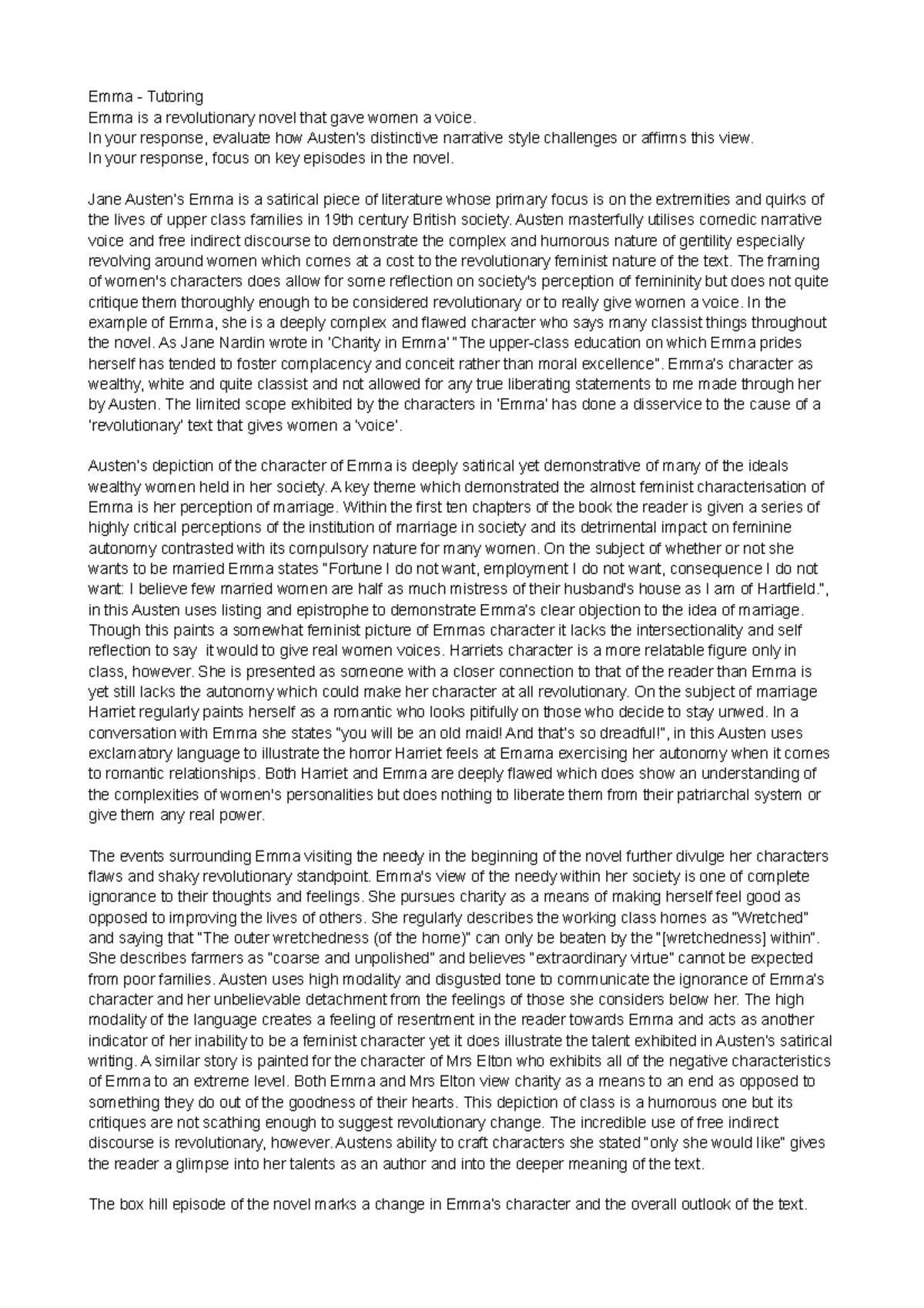 Emma - Tutoring - Emma essay - Emma - Tutoring Emma is a revolutionary ...