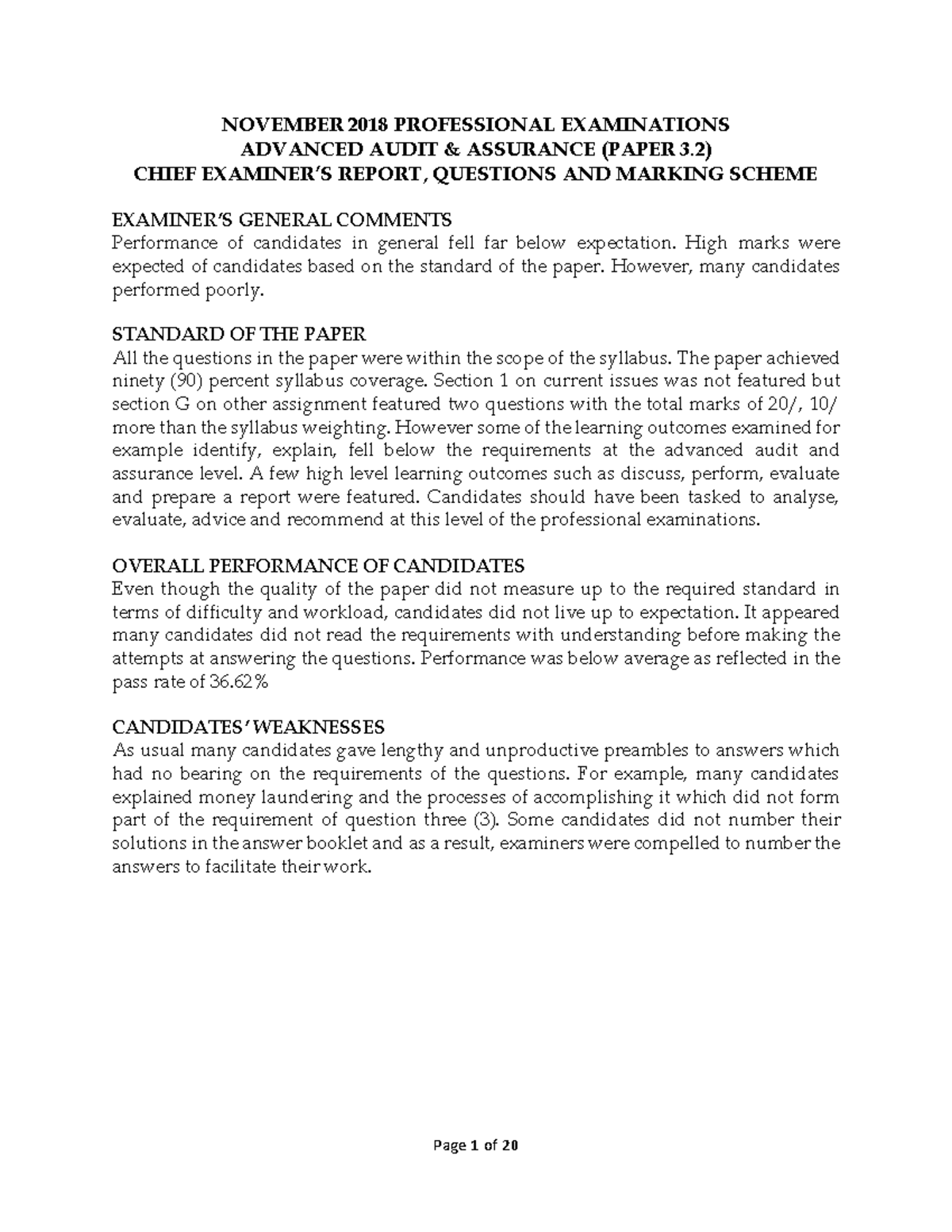 ADVANCED_AUDIT__ASSURANCE_PAPER_3.2 - NOVEMBER 2018 PROFESSIONAL ...