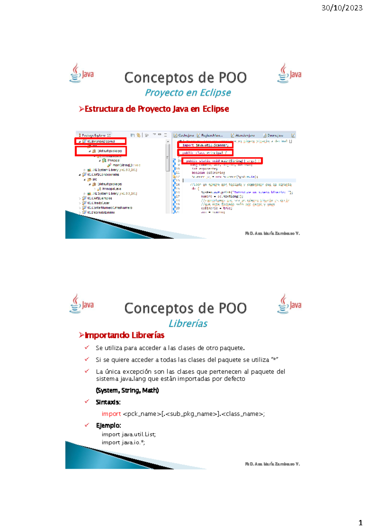 2 Conceptos de POO - Eclipse - ####### PhD. Ana María Zambrano V ...