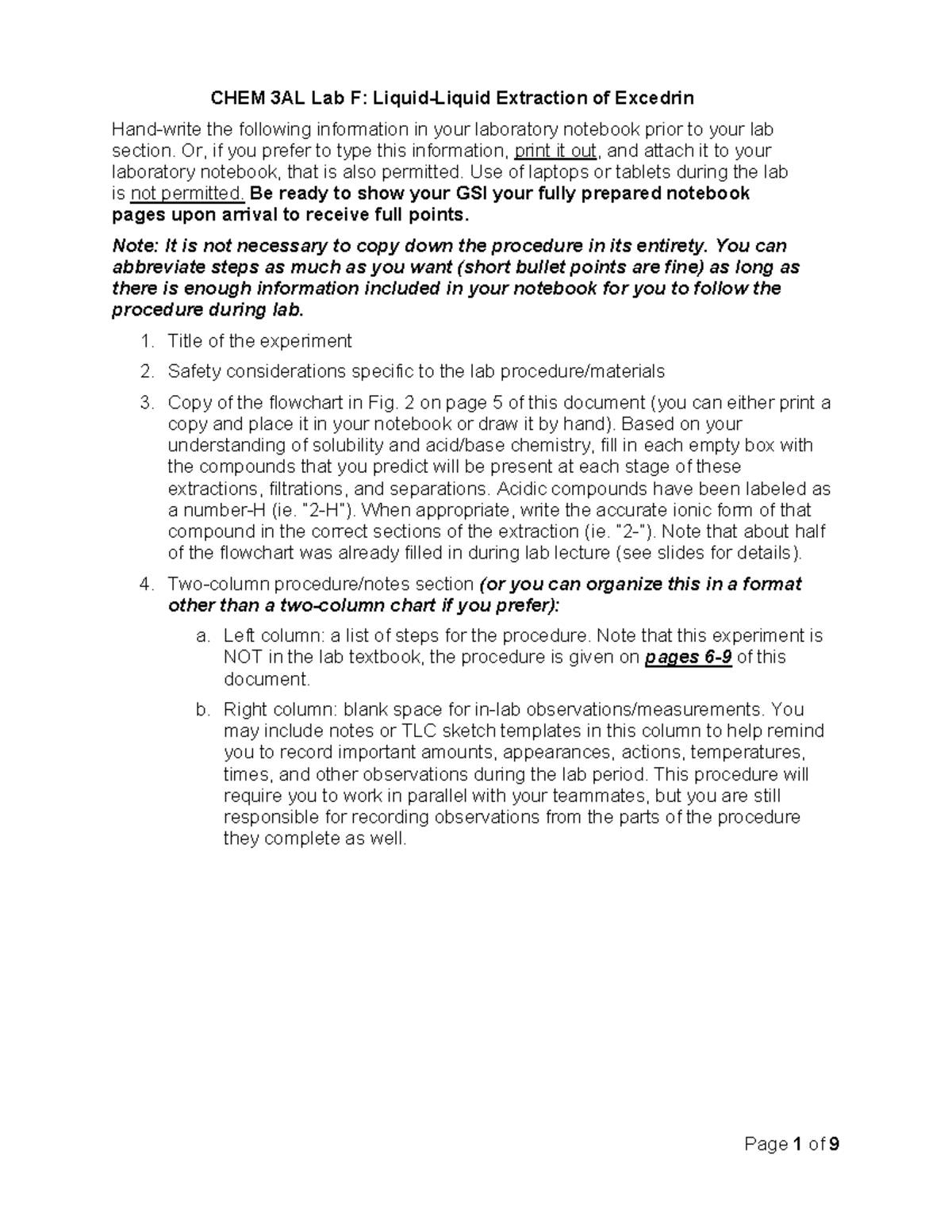Lab F. Notebook Guide and Procedure - CHEM 3AL Lab F: Liquid-Liquid ...