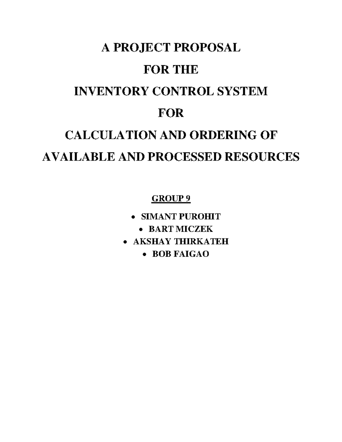 Proposal Memo - Very helpful - A PROJECT PROPOSAL FOR THE INVENTORY CONTROL SYSTEM FOR ...
