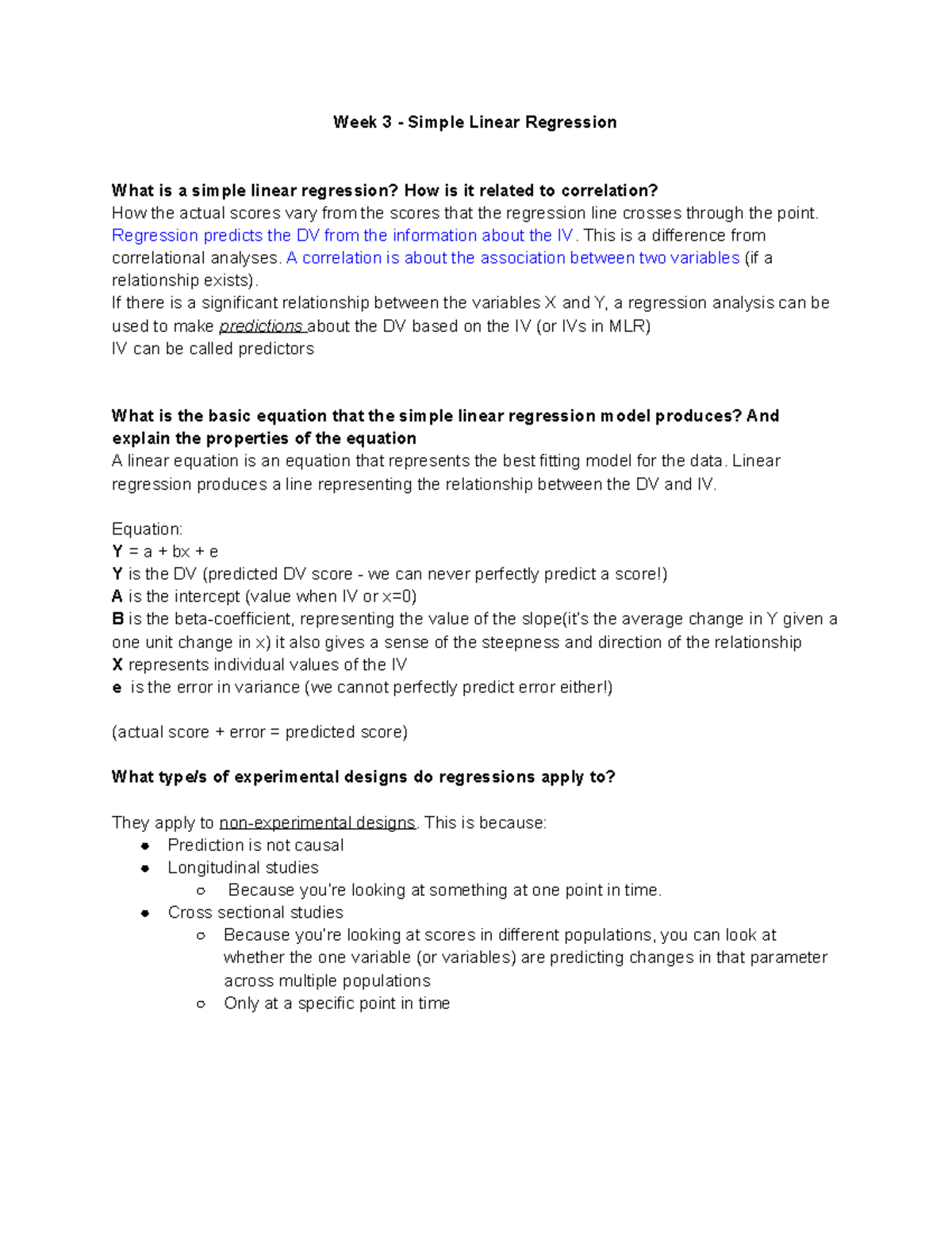 PSYU2248 notes summary - Week 3 - Simple Linear Regression What is a ...