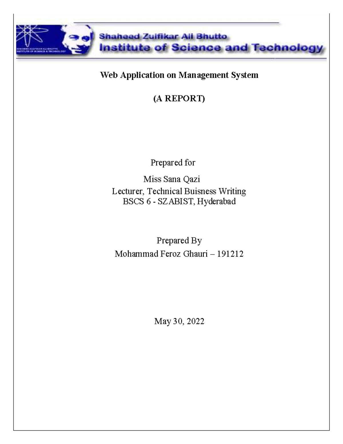 Management System Report - Web Application on Management System (A REPORT) Prepared for Miss ...