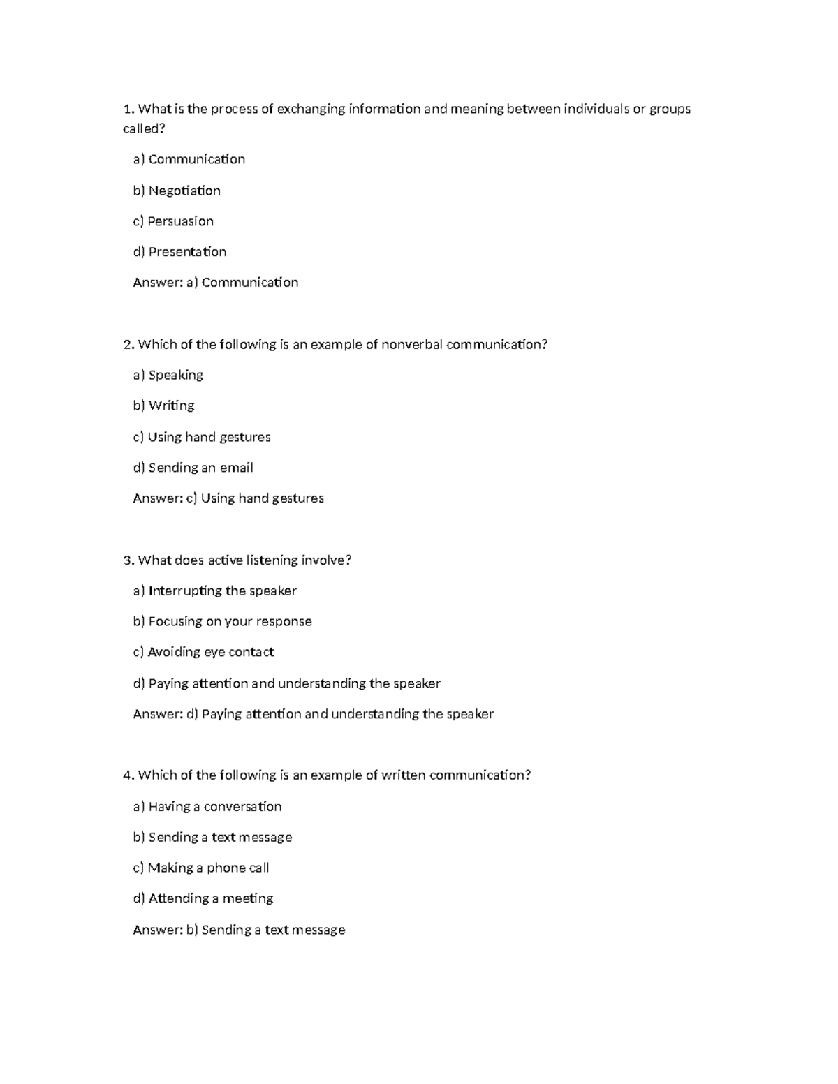 Communication skills quiz - What is the process of exchanging ...