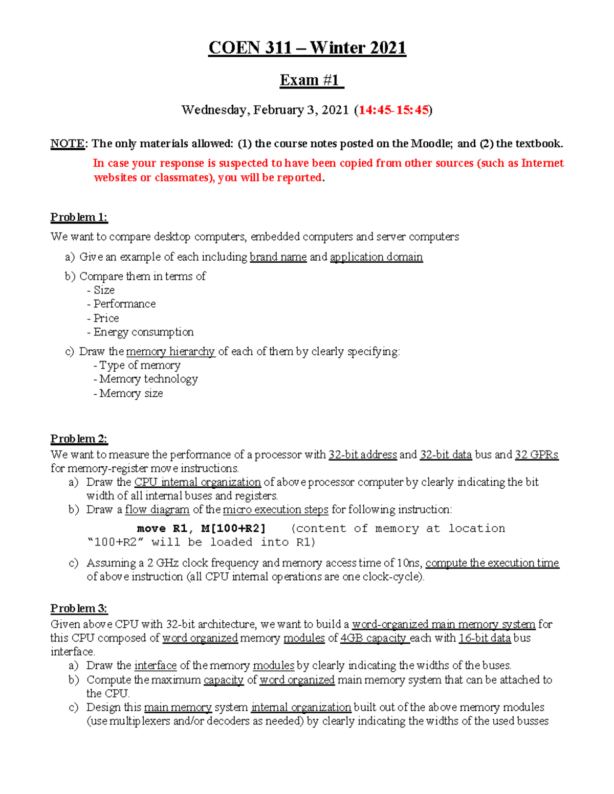 COEN311-EXAM#1 - COEN 311 EXAM 1 WINTER 2021 - COEN 311 – Winter 2021 ...