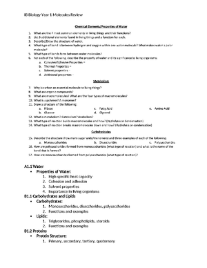 Bio Study Guide - IB Biology Year 1 Fall Final Exam Review Describe ...