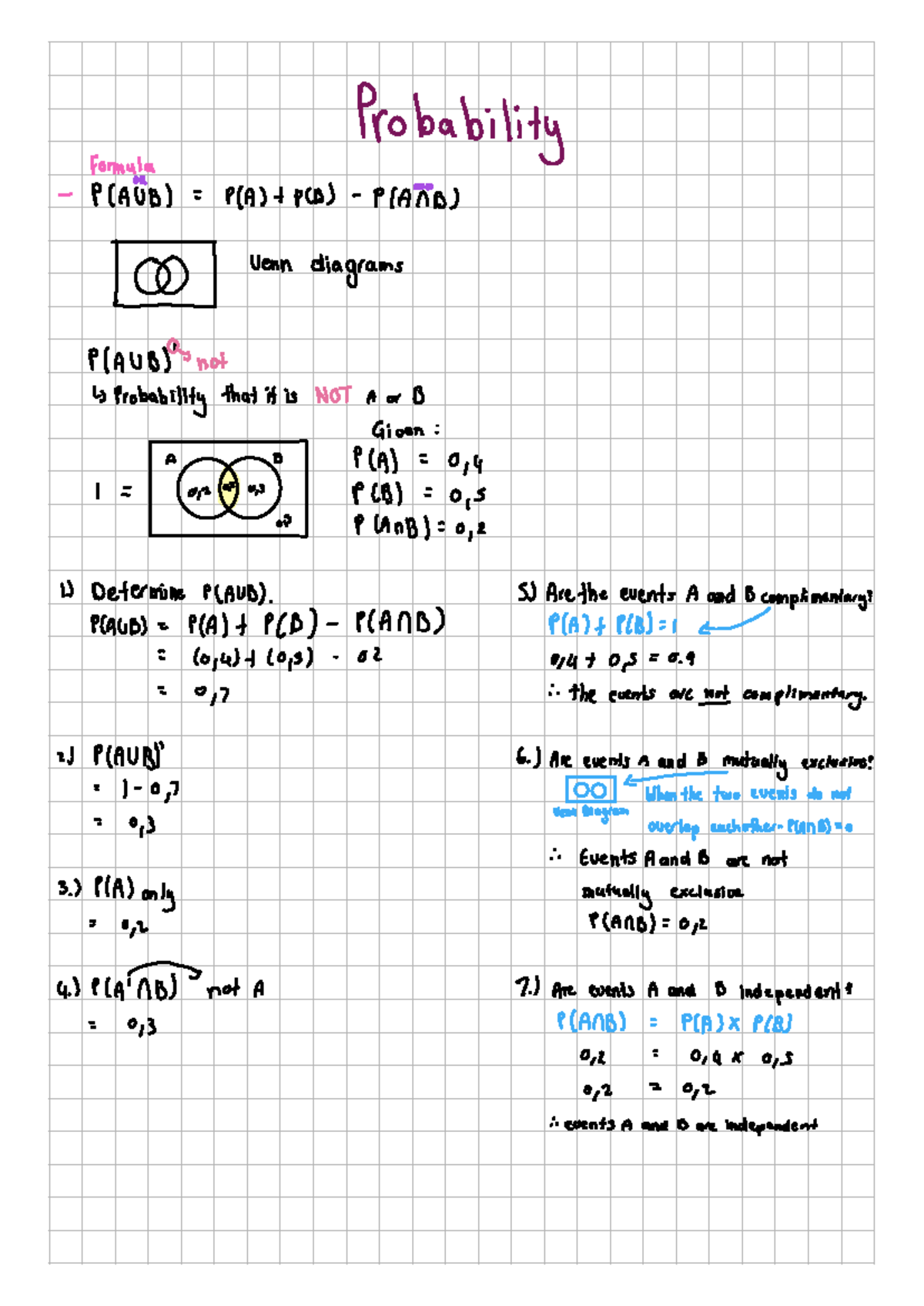 Probability - ) Determine P(AUB). S.) Are the events A and B ...