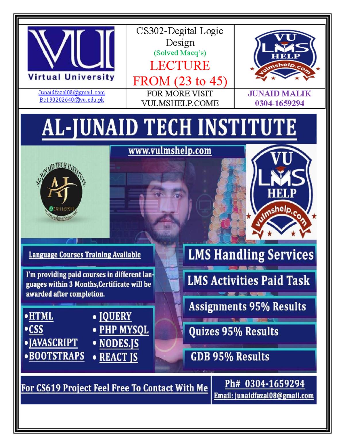 Cs302 Solved Mcqs Final Term By Junaid Cs302 Degital Logic Design Solved Macqs Lecture From