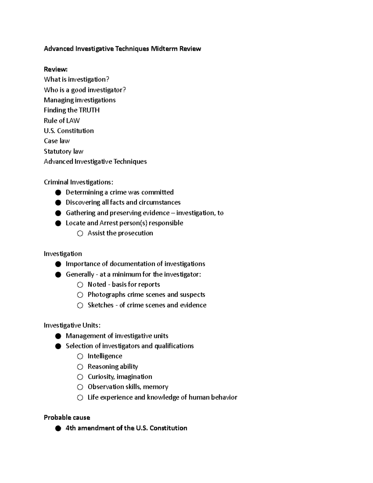 Advanced Investigative Techniques Midterm Review - Advanced ...