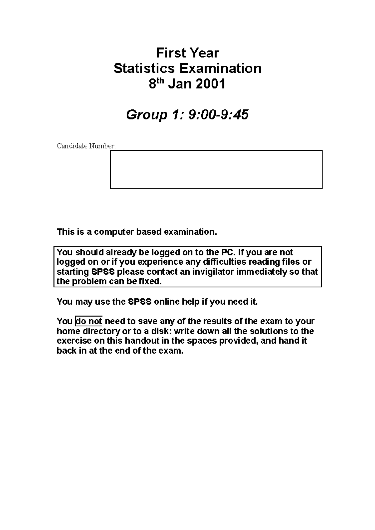 Stats-jan01-exam1 - Notes from Year 2 - First Year Statistics ...