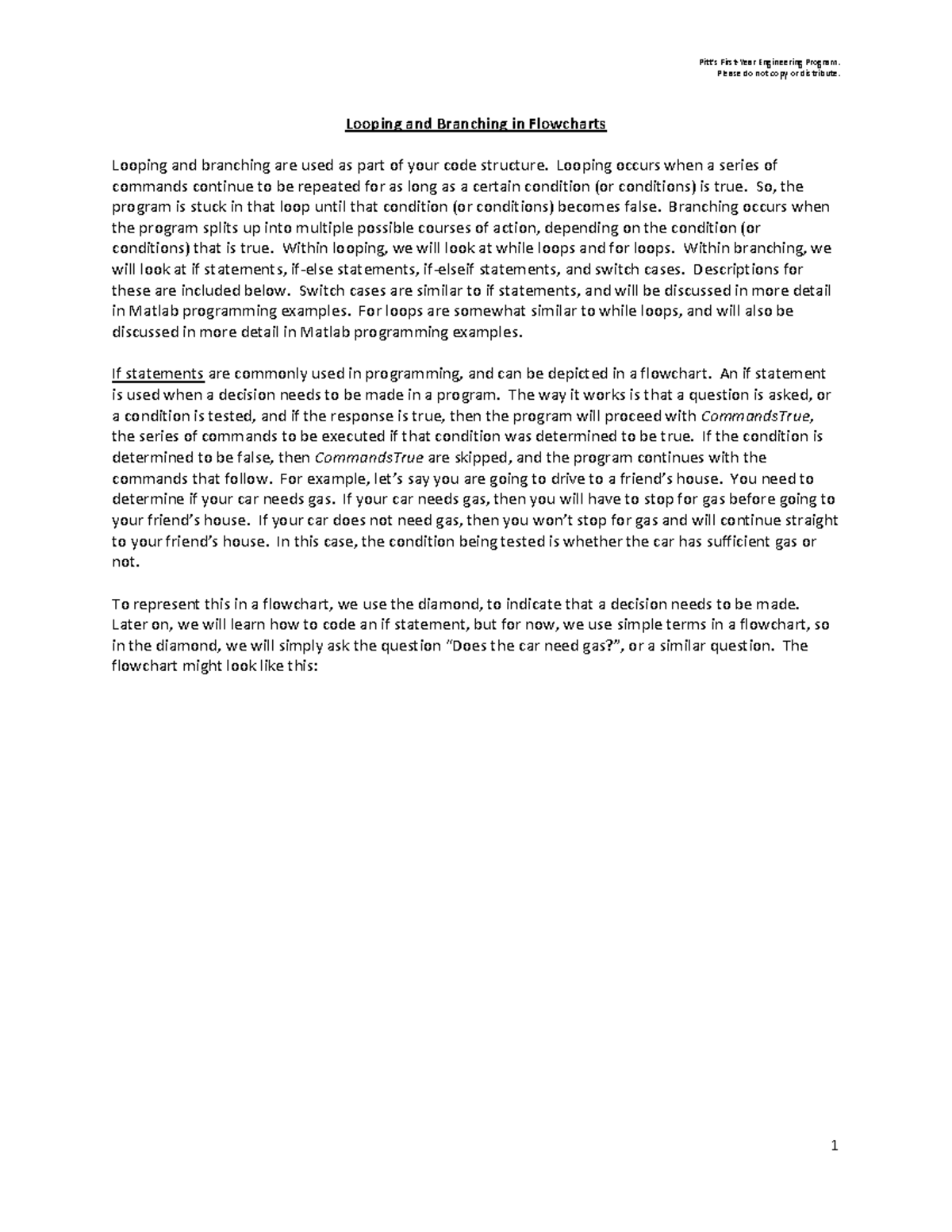 Matlab 7. Looping and branching in flowcharts - Please do not copy or ...